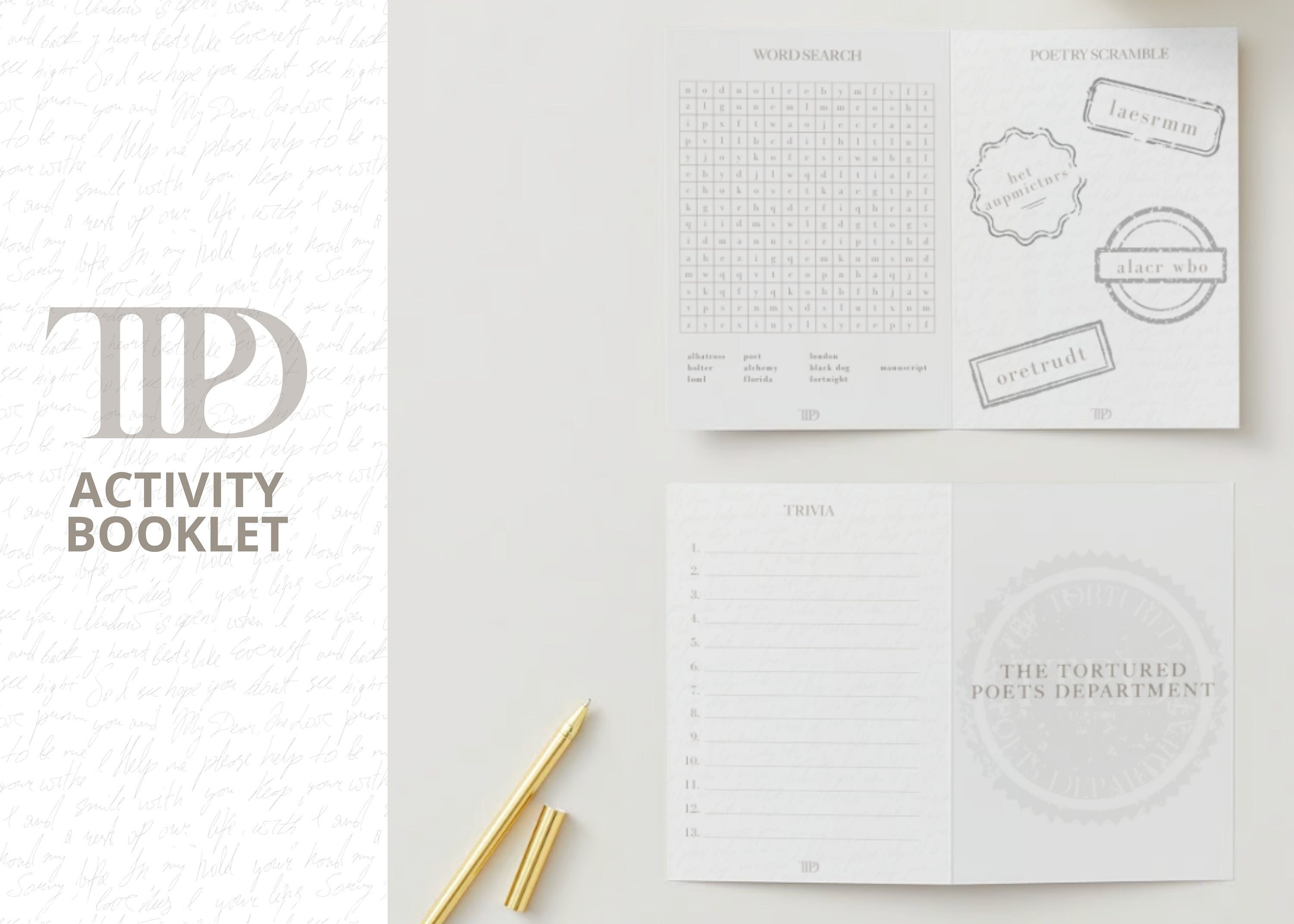 The Tortured Poets Department Taylor Swift Album-themed Party Activity ...