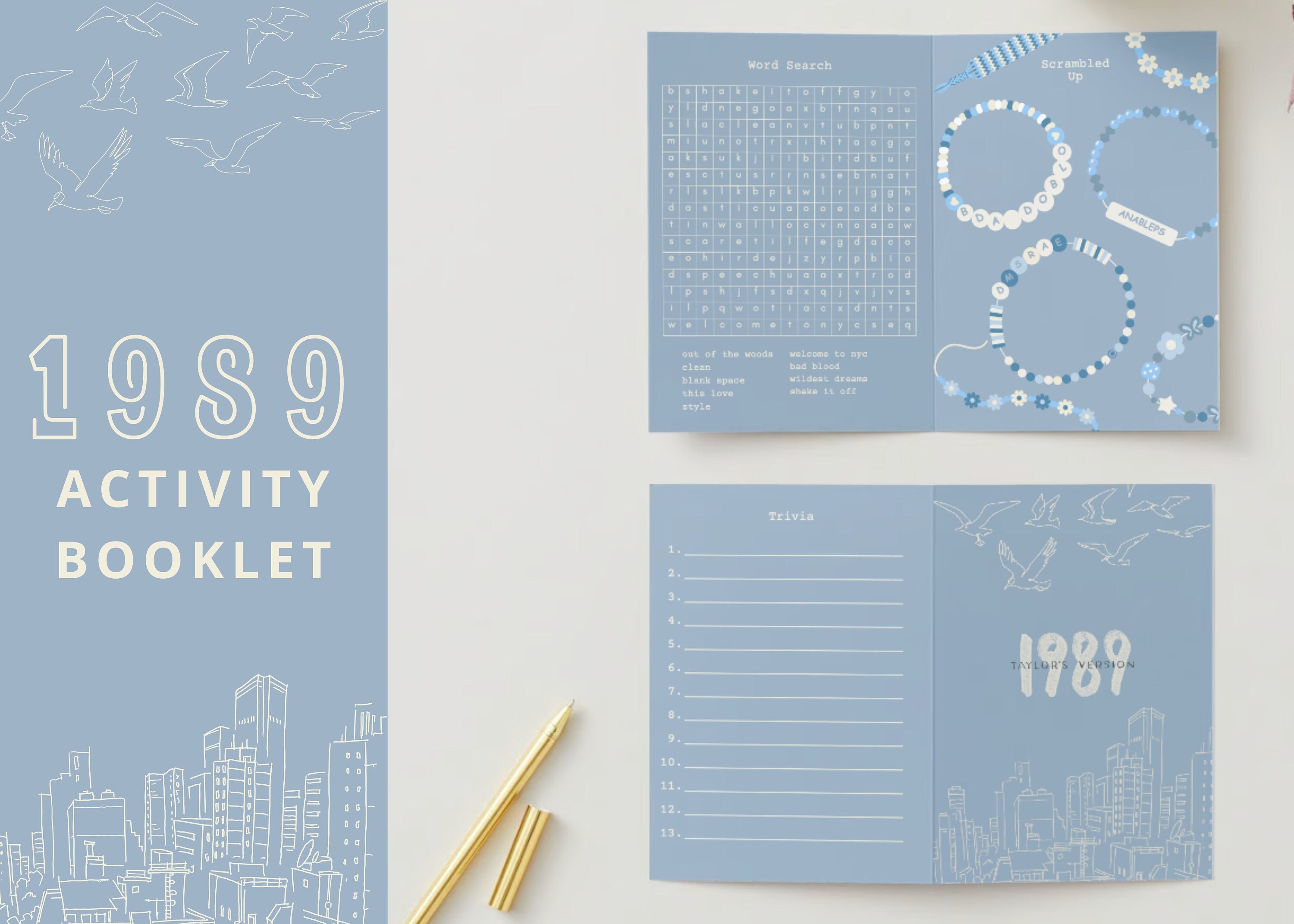 1989 Taylor Swift Album Themed Party Activity Booklet | Printable ...