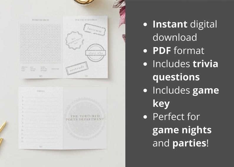 The Tortured Poets Department Taylor Swift Album-themed Party Activity ...