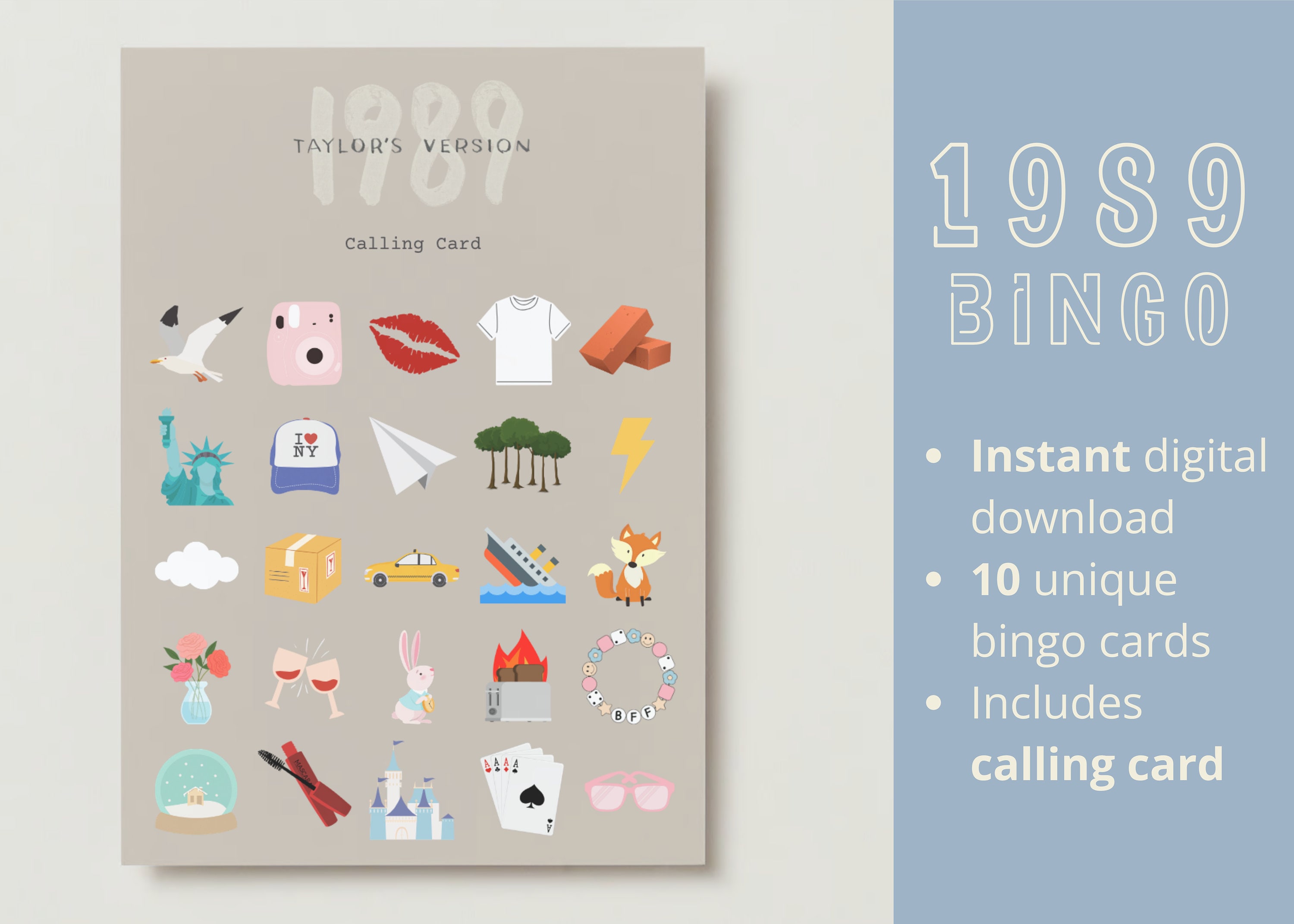 1989 Taylor Swift Album Themed Bingo Printable Instant Download 1989 ...