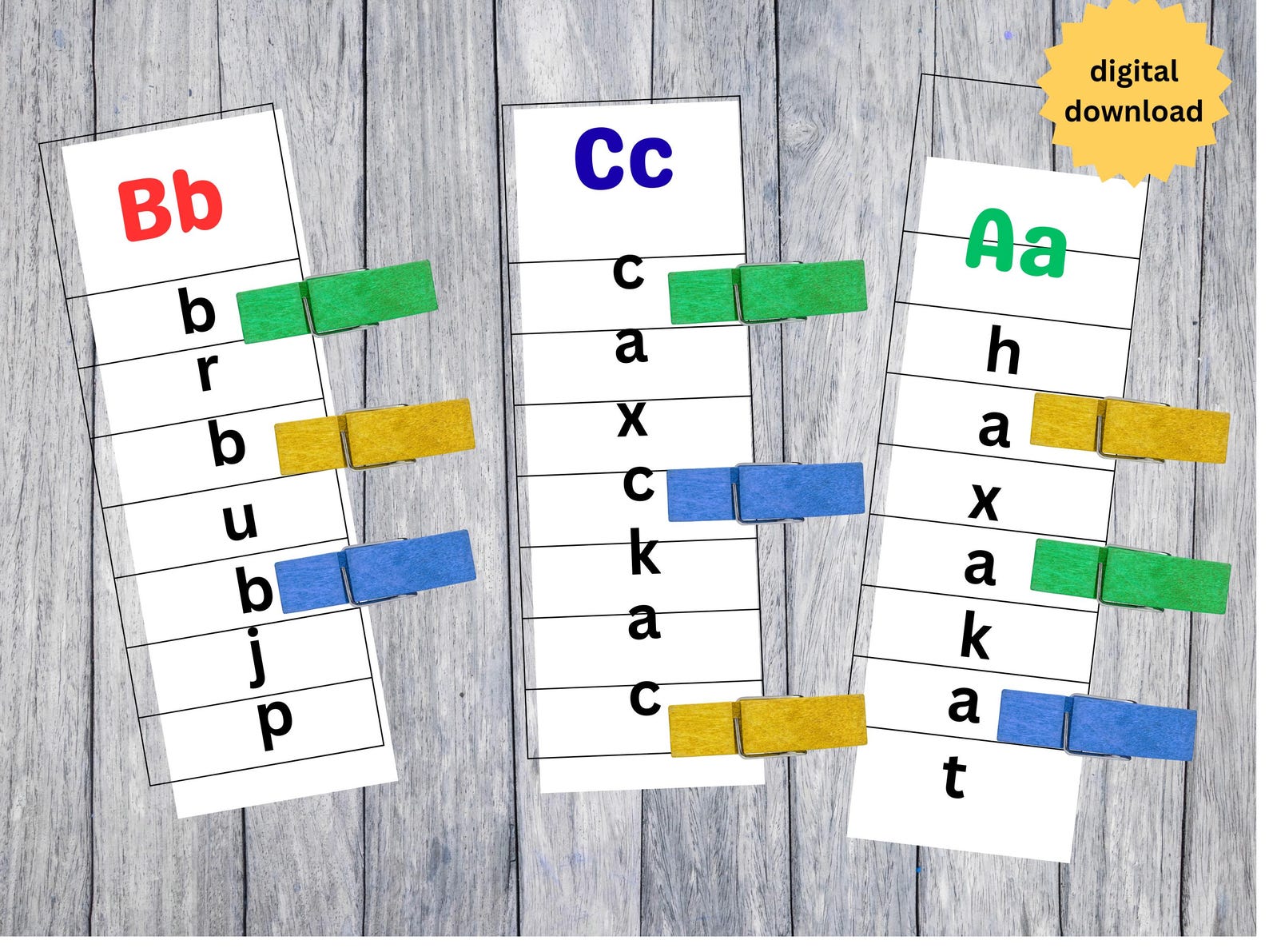 ABC Matching Game Clothespin Alphabet Clip Cards, Letter Recognition ...