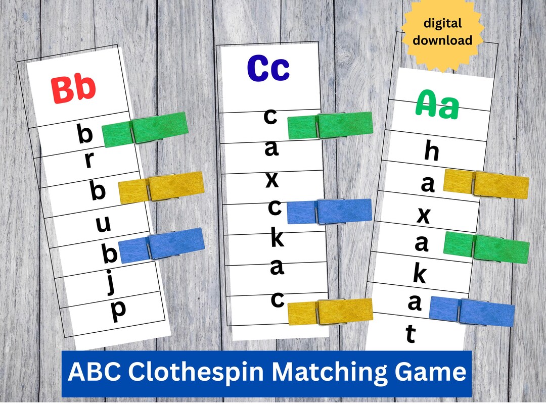 ABC Matching Game Clothespin Alphabet Clip Cards, Letter Recognition ...