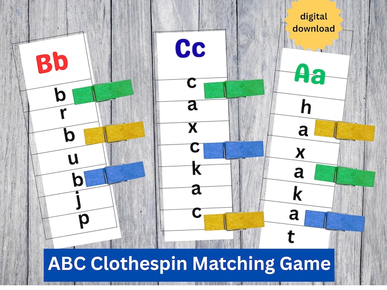 ABC Matching Game Clothespin Alphabet Clip Cards, Letter Recognition ...