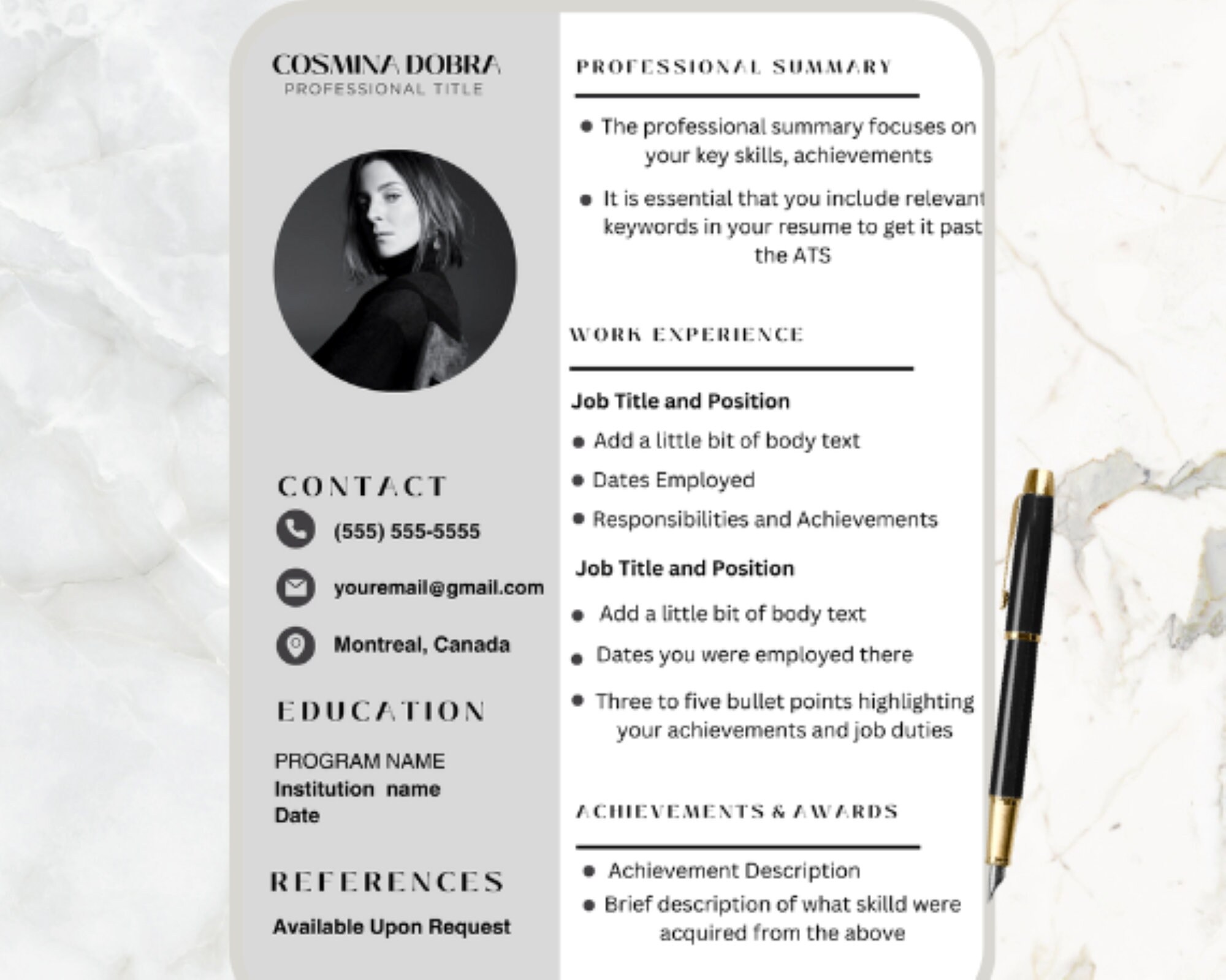 Modern Resume Templarte Word, Resume Template With Photo, Clean Modern ...