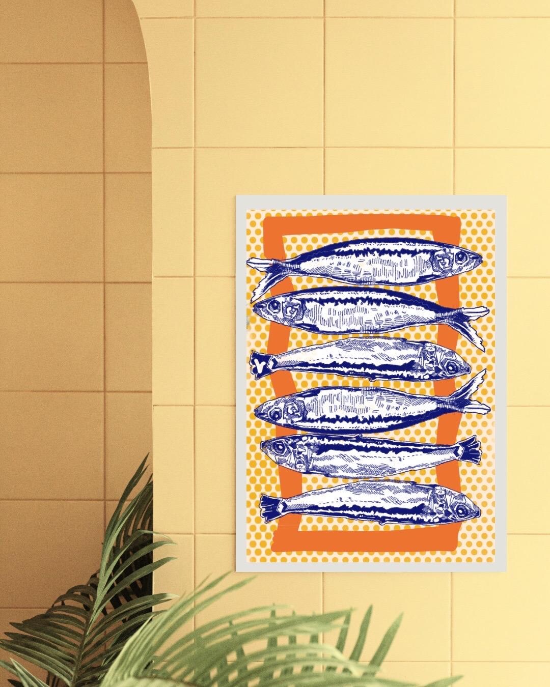 Sardines Digital Art Print, SET OF 5, Multiple Colours, Retro Wall Art ...