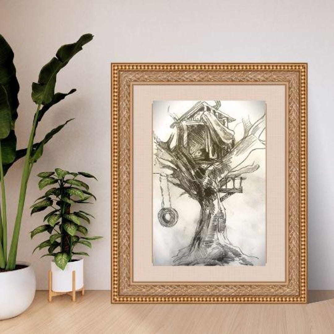 Whimsical Treehouse Drawing - Graphite on Paper From My Sketchbook ...