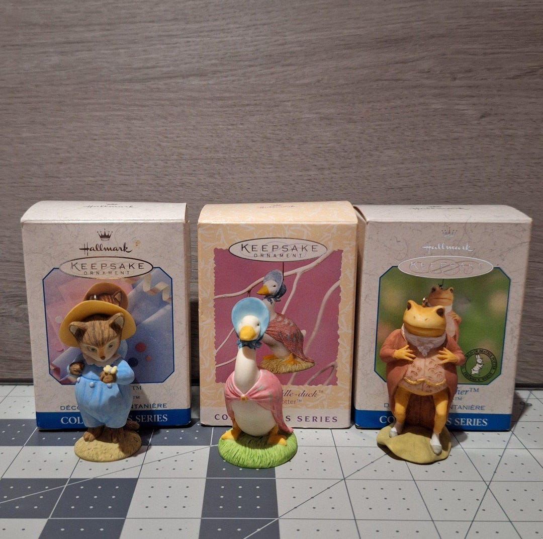 Hallmark Beatrix Potter Ornaments Lot Jemima Jeremy Fisher Tom Kitten ...