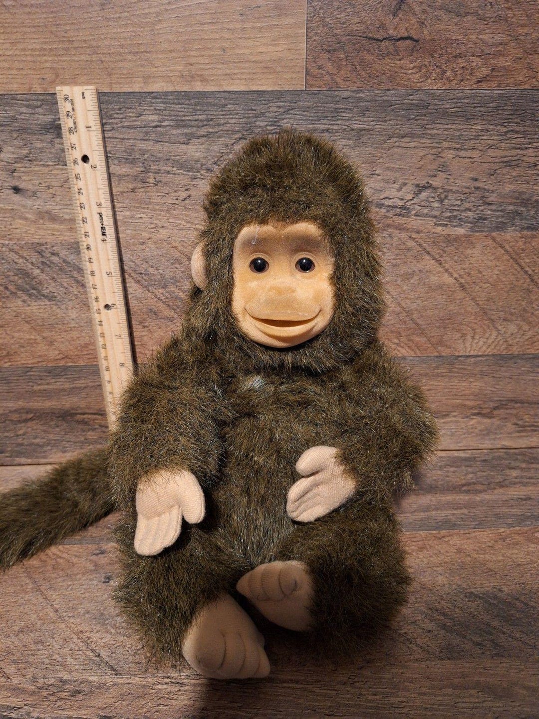 Vintage Hosung Monkey Hand Puppet Plush Flocked Face Chimp Squeaks 1994 ...