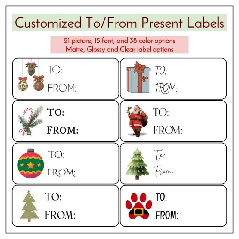 Custom Christmas Gift to From Labels Holiday Gift Labels Present Tags ...
