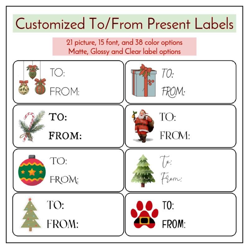 Custom Christmas Gift to From Labels Holiday Gift Labels Present Tags ...