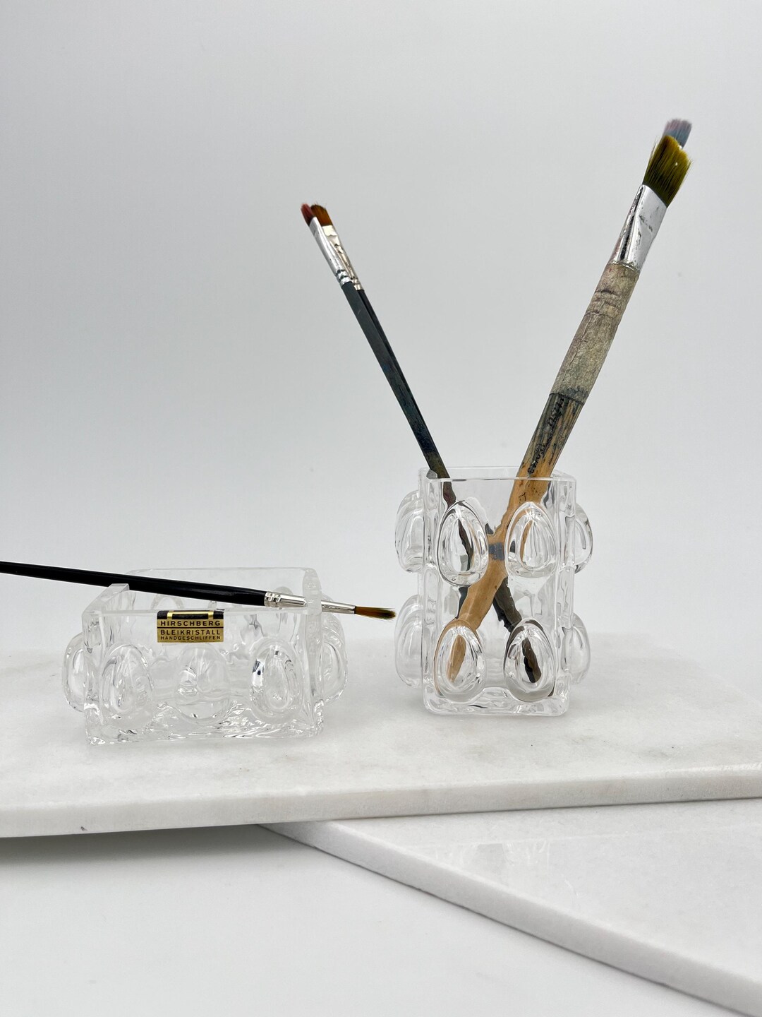 Vintage Hirschberg Bubble Glass Set | Ashtray & Small Vase | Wilhelm ...