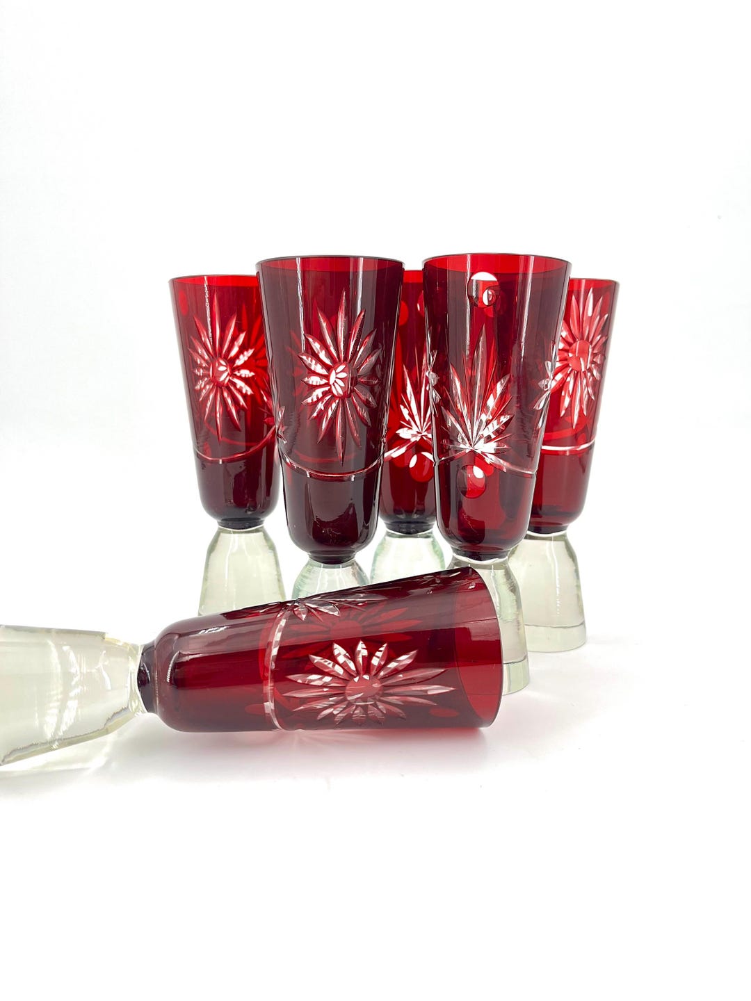 Vintage Set of 6 Art Deco Bohemian Ruby Glasses From the 1920s | Rare ...