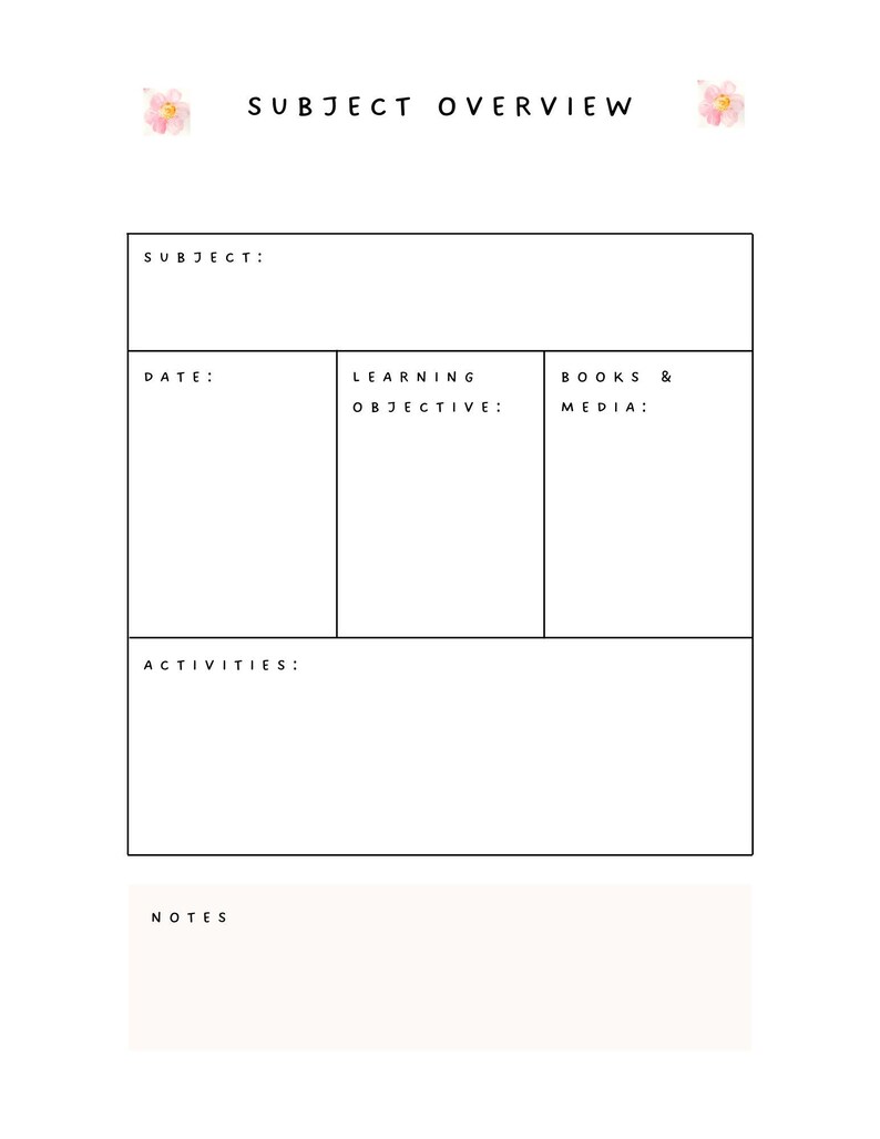 Subject Overview Printable - Etsy