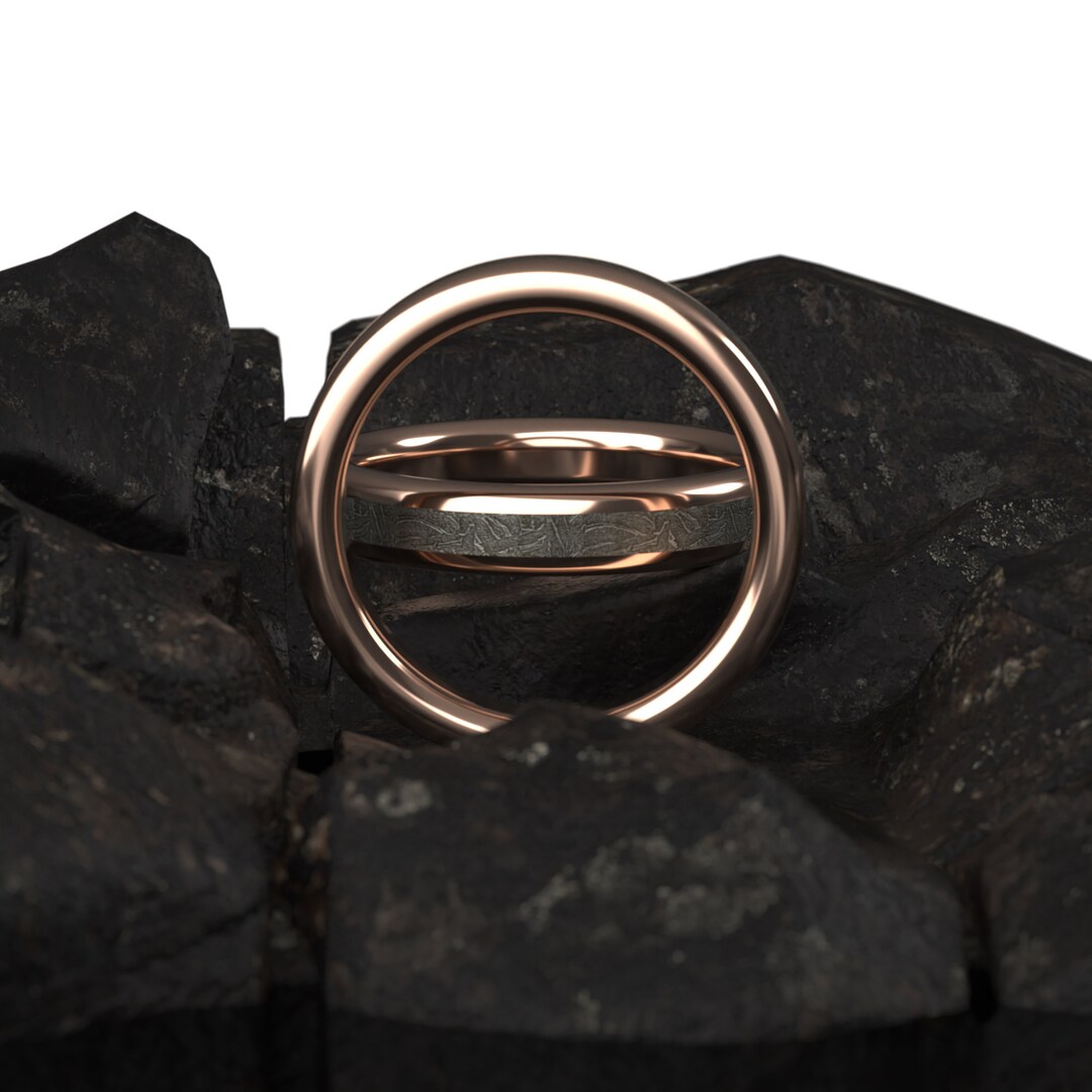 Women's Meteorite Rose Gold Ring- Solid Gold Women's Meteorite Ring - Etsy