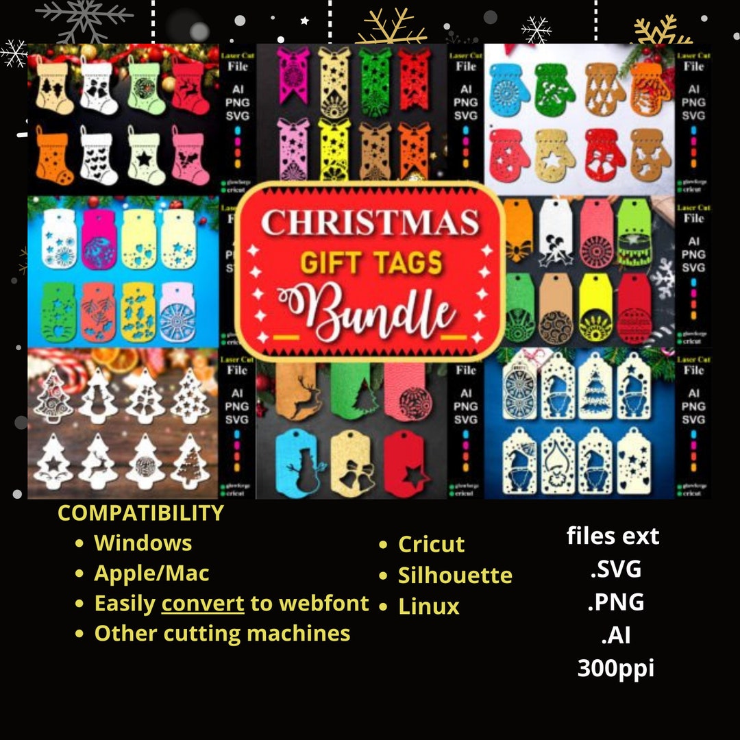 Christmas Laser Cut Gift Tag Mega Bundle, 34 Designs, Files Ext Svg,png ...