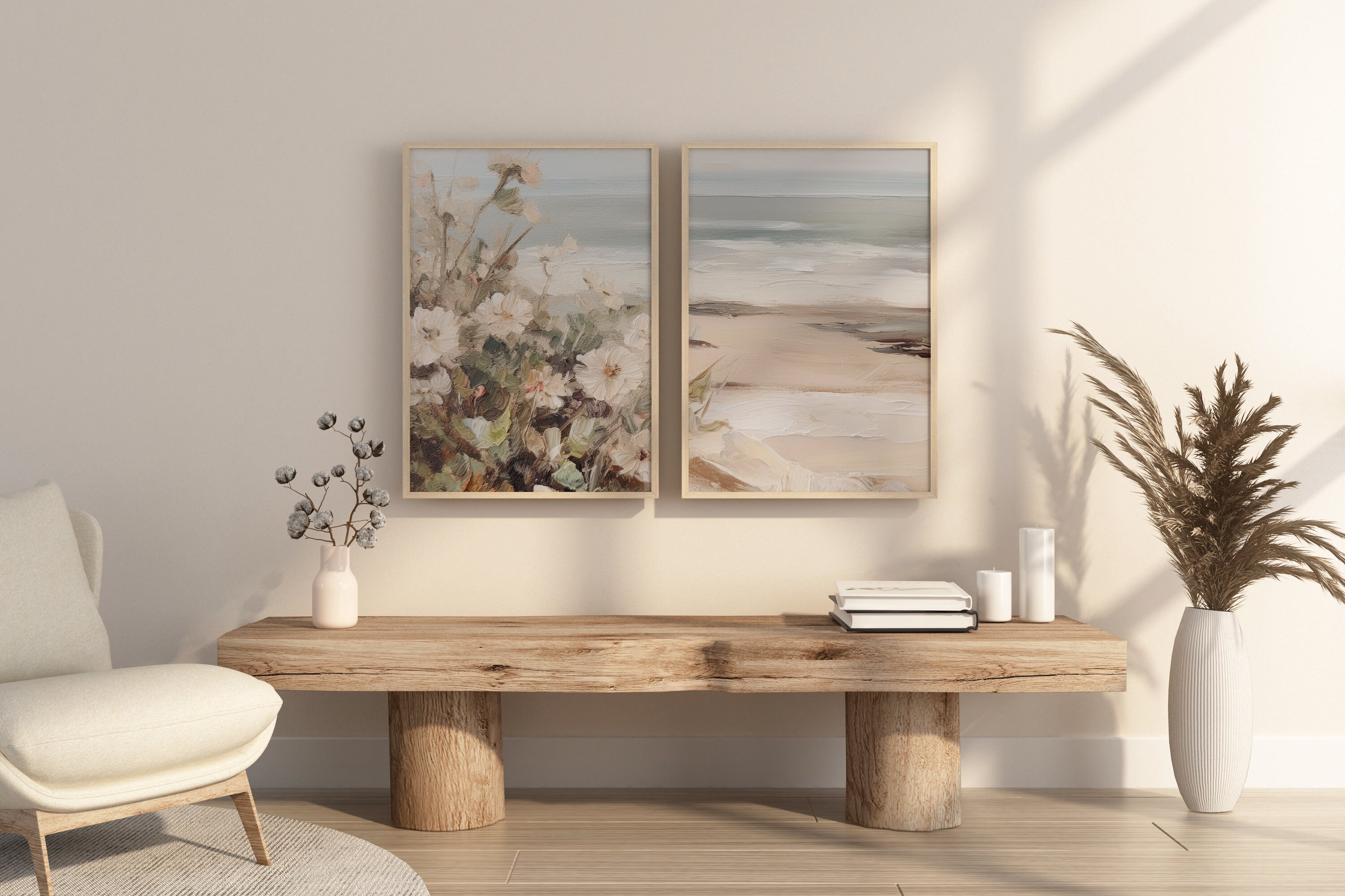 Vintage Coastal Beach Oil Painting (set of 2 Wall Art) | Printable ...