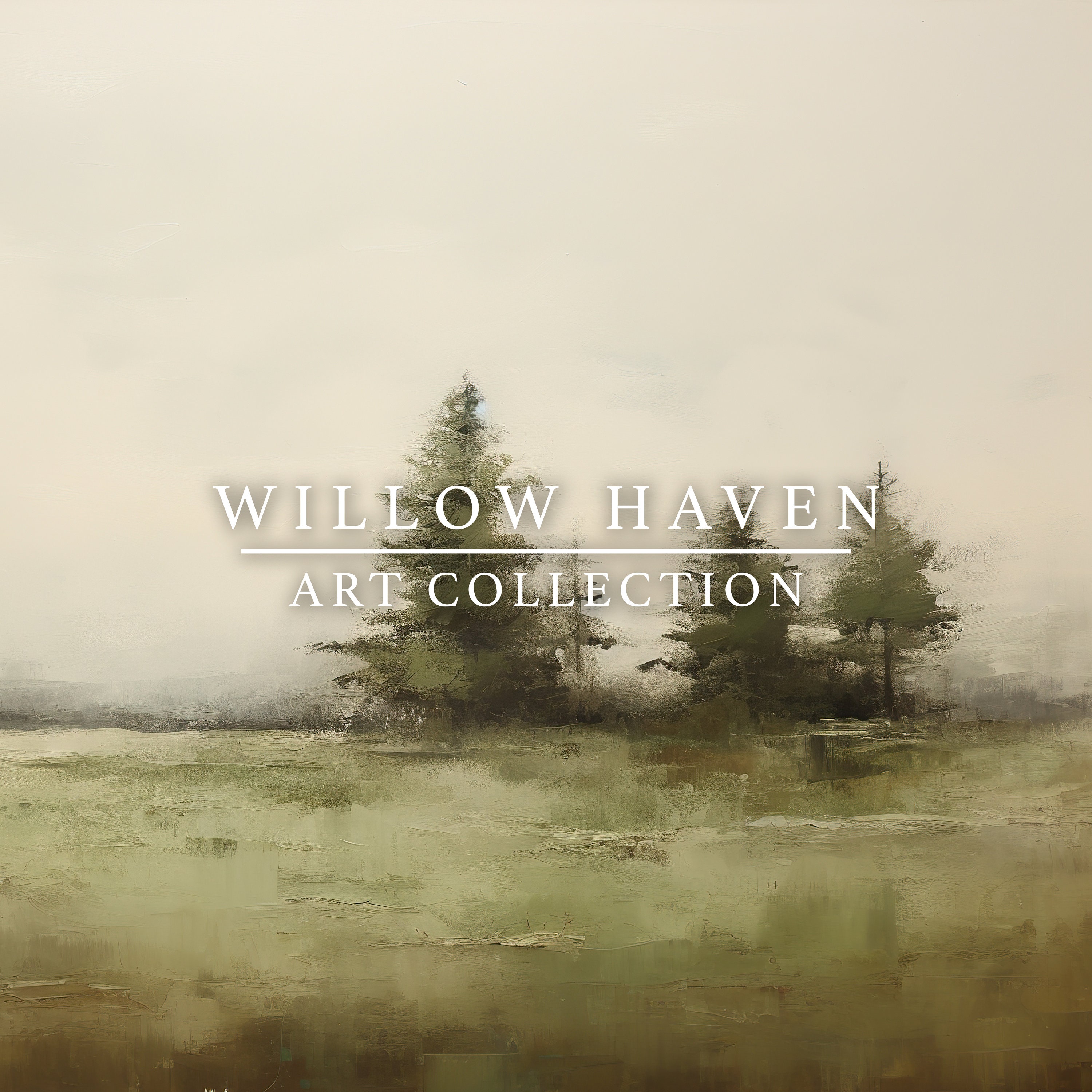 Moody Abstract Trees Painting Printable Earthy Green Tone Wall Art ...