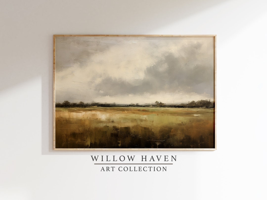 Moody Abstract Field Landscape Painting | Printable Earthy Tone Wall ...