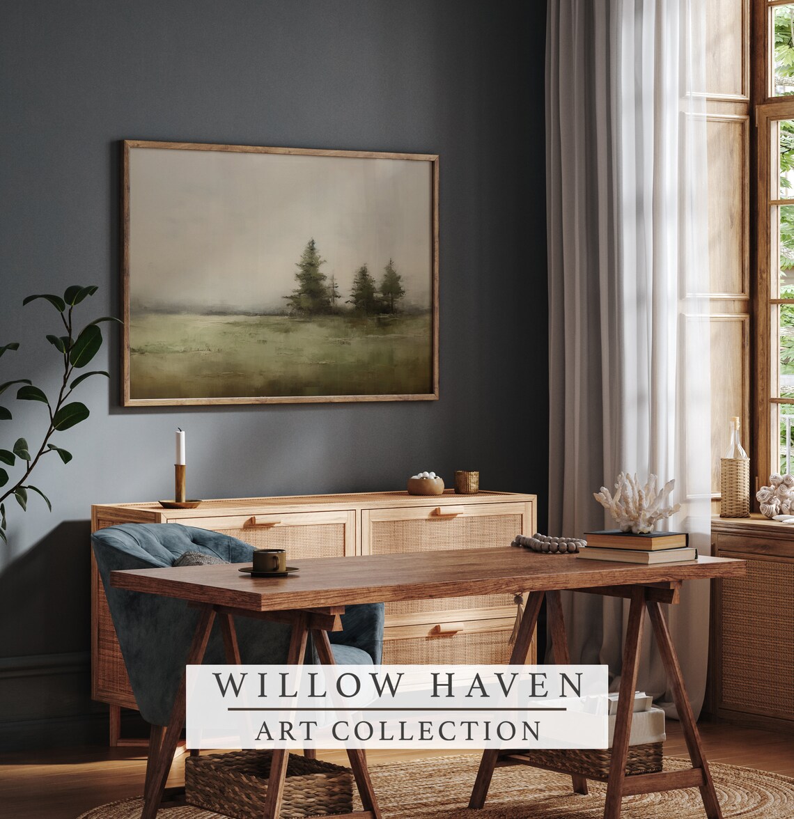 Moody Abstract Trees Painting Printable Earthy Green Tone Wall Art ...