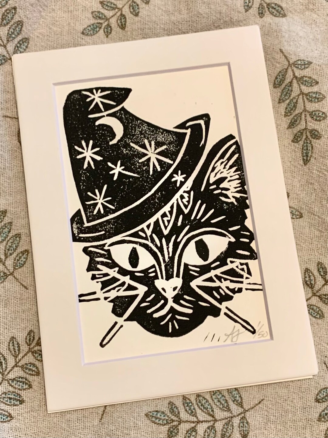 Cat Wizard Block Print - Etsy