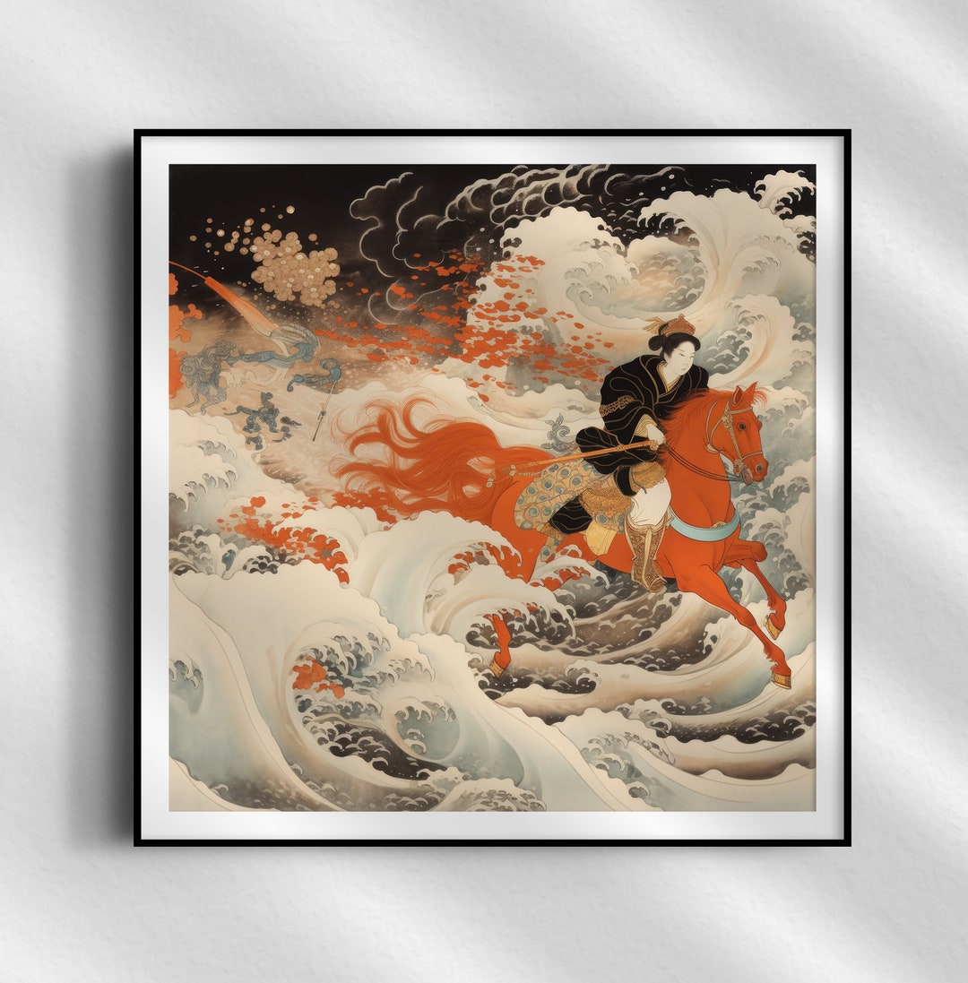 Mulan Warrior on Horseback Poster | Katsushika Hakusai Inspired Wall ...
