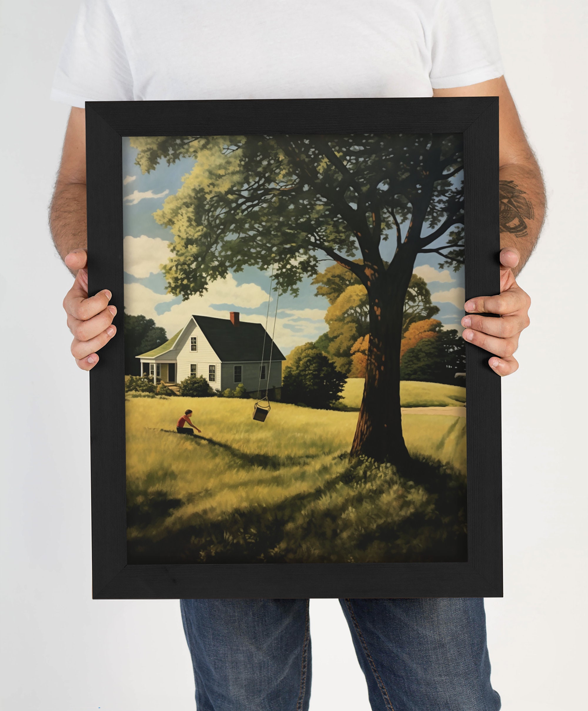 Rope Swing Boy in Summer Edward Hopper Print Americana Summer Nostalgia ...