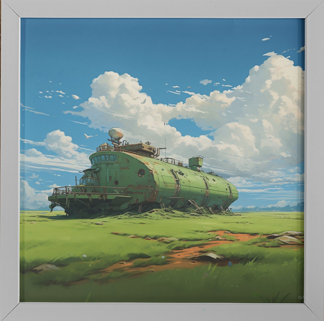 Crashed Anime Ship in Field Studio Ghibli Style Poster Lush - Etsy