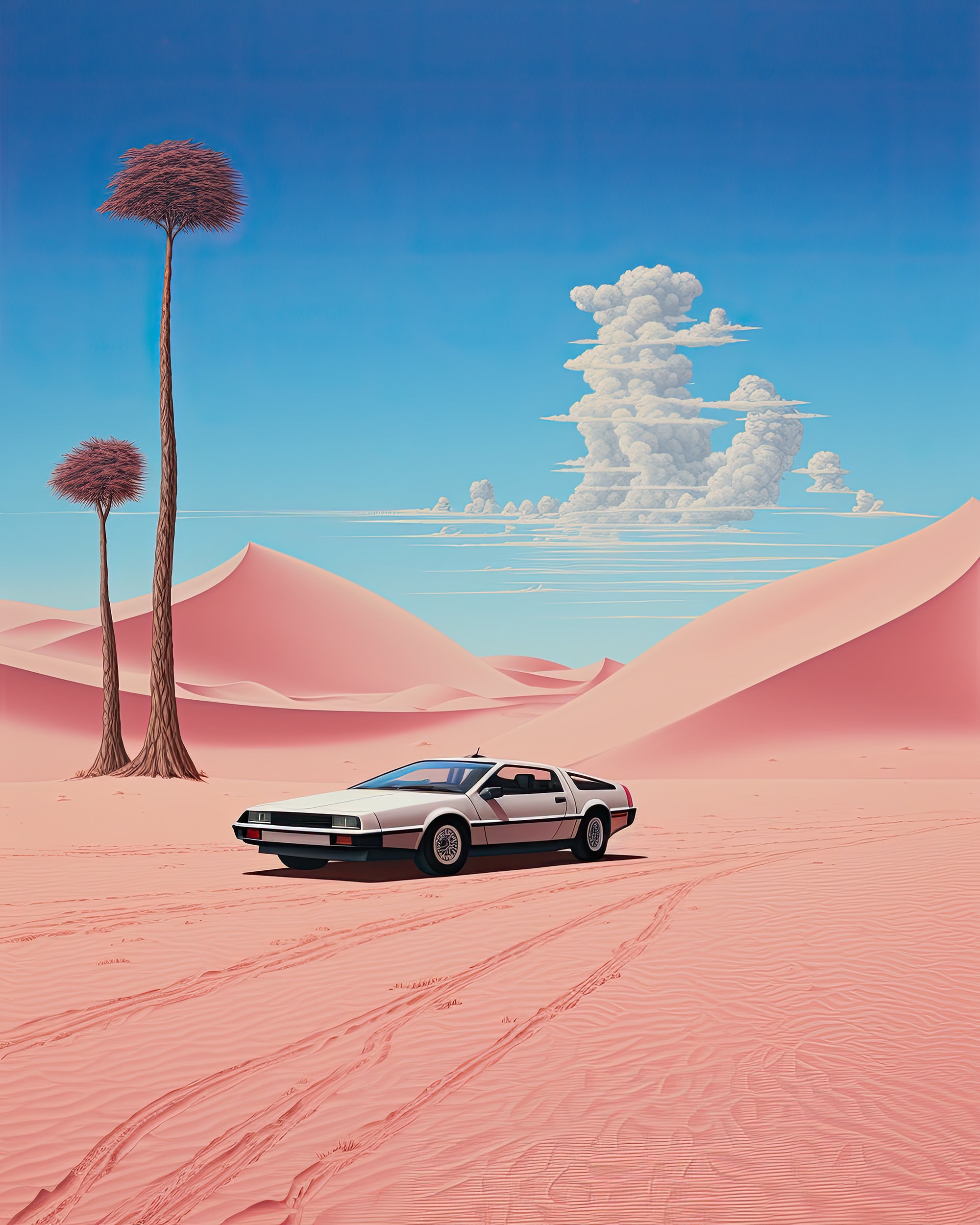 Delorean in Desert Hiroshi Nagai Print Retrowave Vaporwave - Etsy