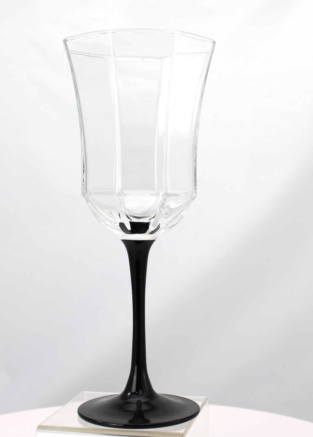 A Vintage Octagon Wine Glass With Black Stem "luminarc France" Embossed ...
