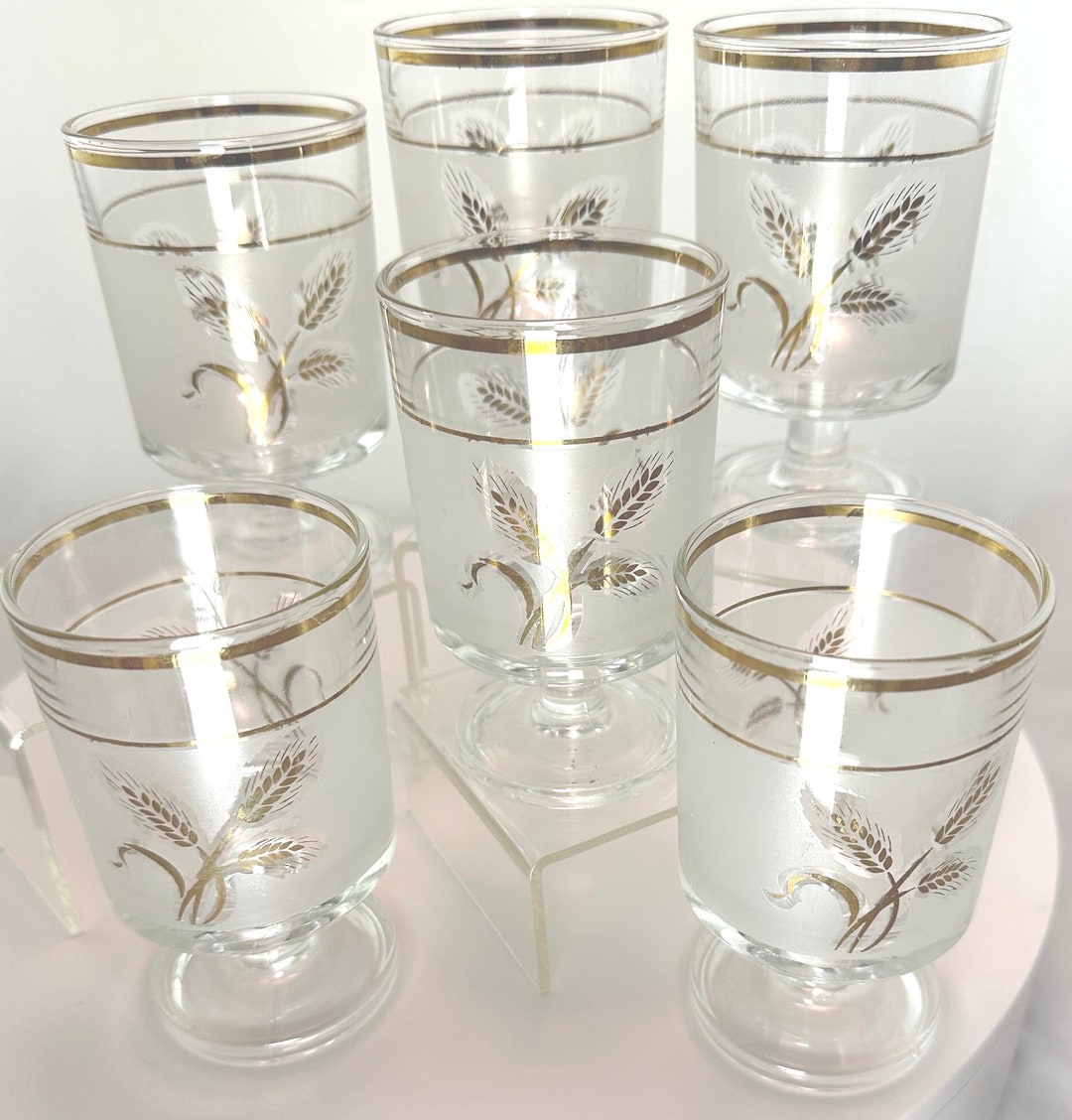 A Vintage Set of 6 Italian Pedestal Wheat Glasses by Covetro, Frosted ...