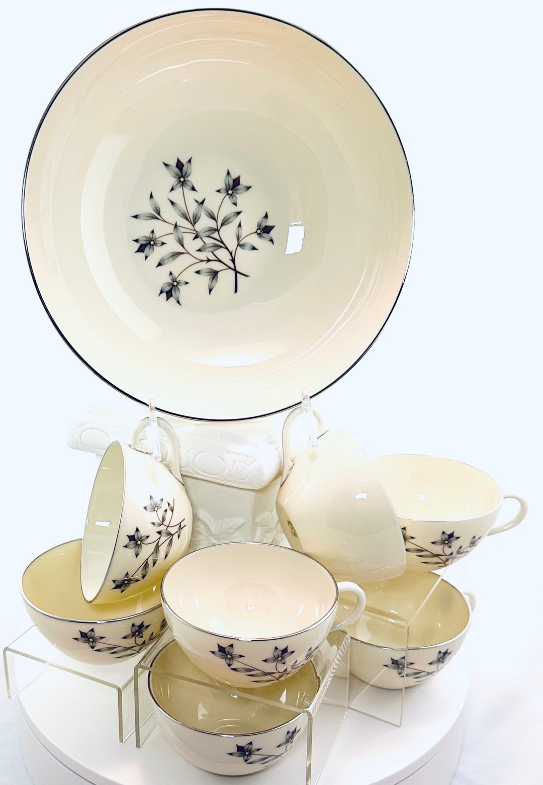 A Vintage Set of Lenox Serveware Consisting of 1 Large Bowl and 7 Tea ...
