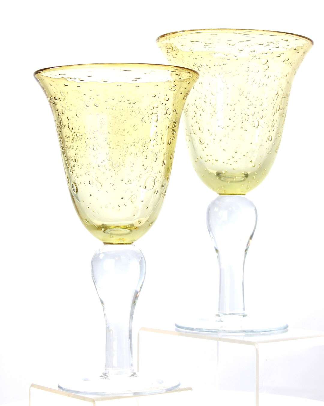 Vintage Yellow Blown Glass Goblets: Artland Iris Fizz Stemmed Wine ...