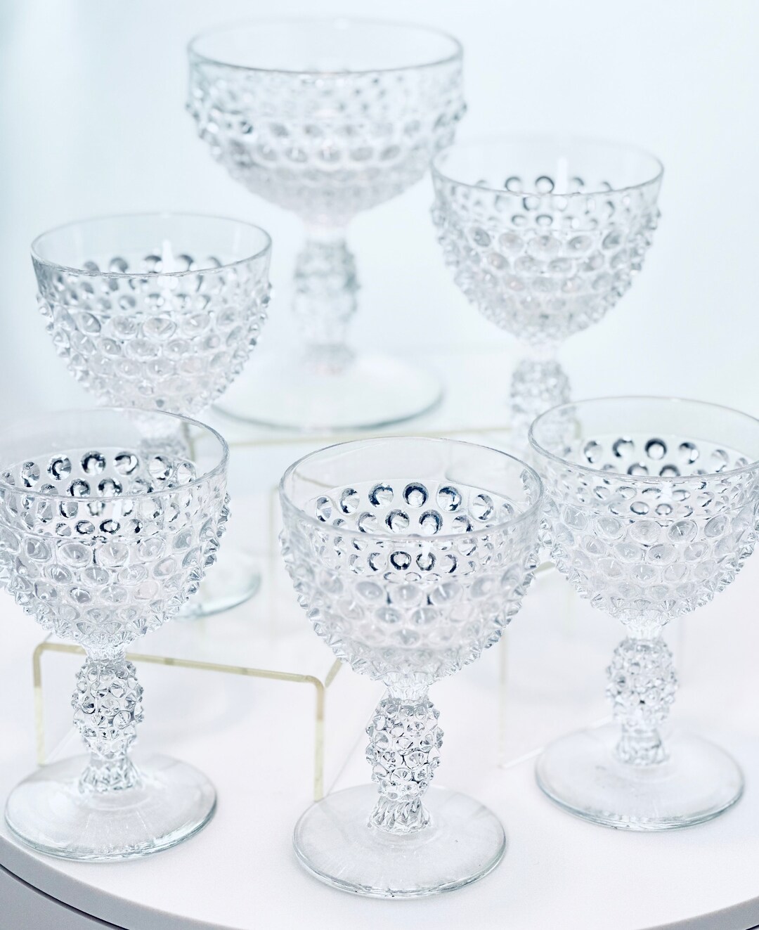 Vintage Duncan & Miller Hobnail Glasses, 5 Cordial and 1 Champagne ...