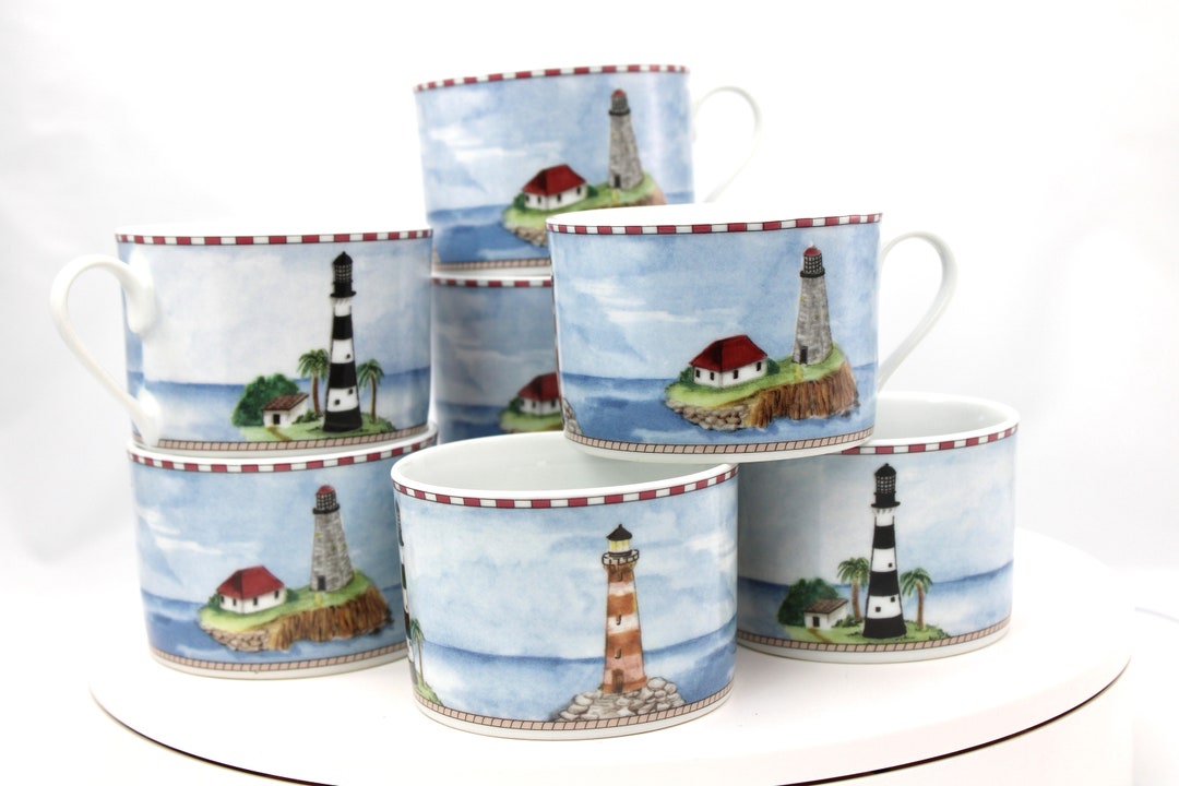 A Vintage Set of 7 Lighthouse Cups by American Atelier, Signals 5100 ...