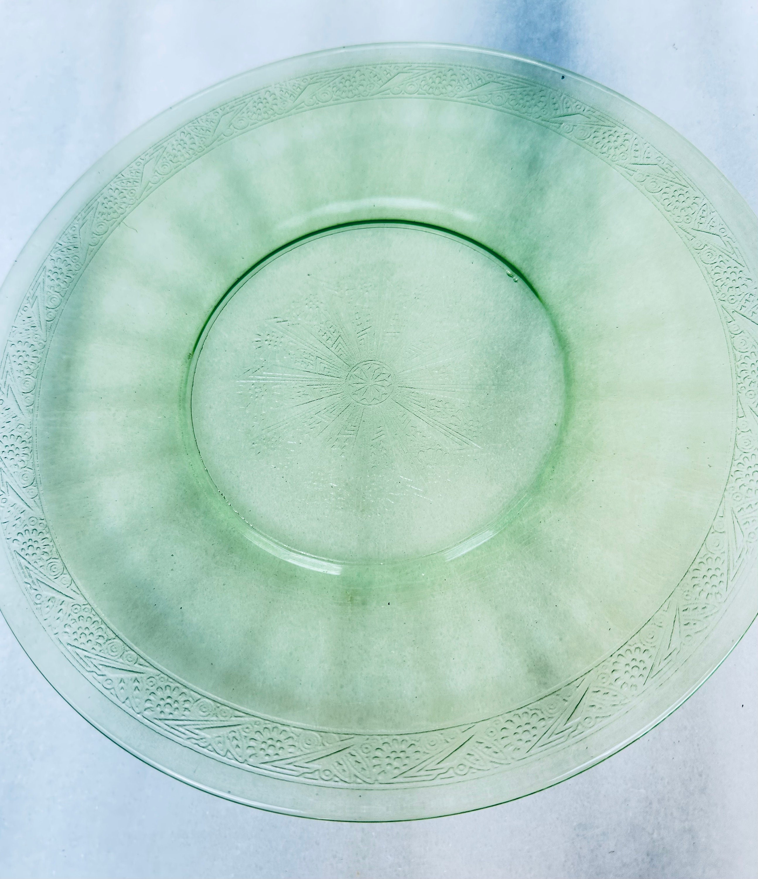 A Vintage Uranium Glass Luncheon Plate, Green Depression Era Glass ...