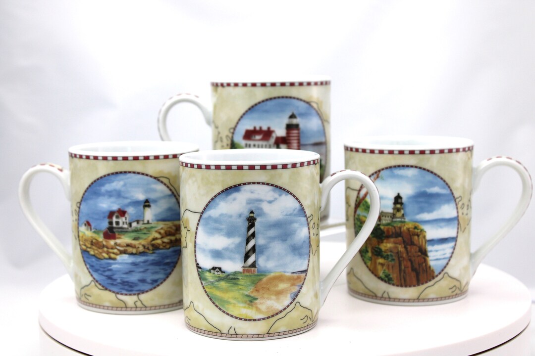 A Vintage Set of 4 Lighthouse Mugs by American Atelier at Home, 4 ...