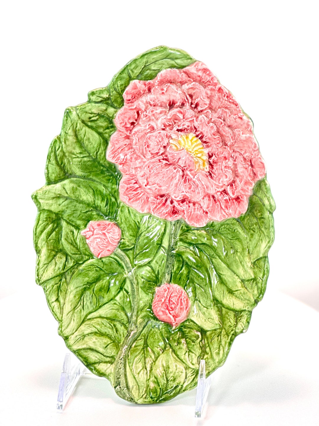 A Vintage Winterthur Pink Peony Tray With Embossed Design by Enesco of ...