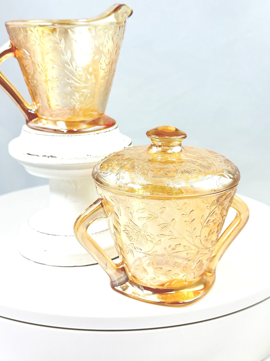 A Vintage Sugar Bowl and Creamer Set in FLORAGOLD Pattern by the ...