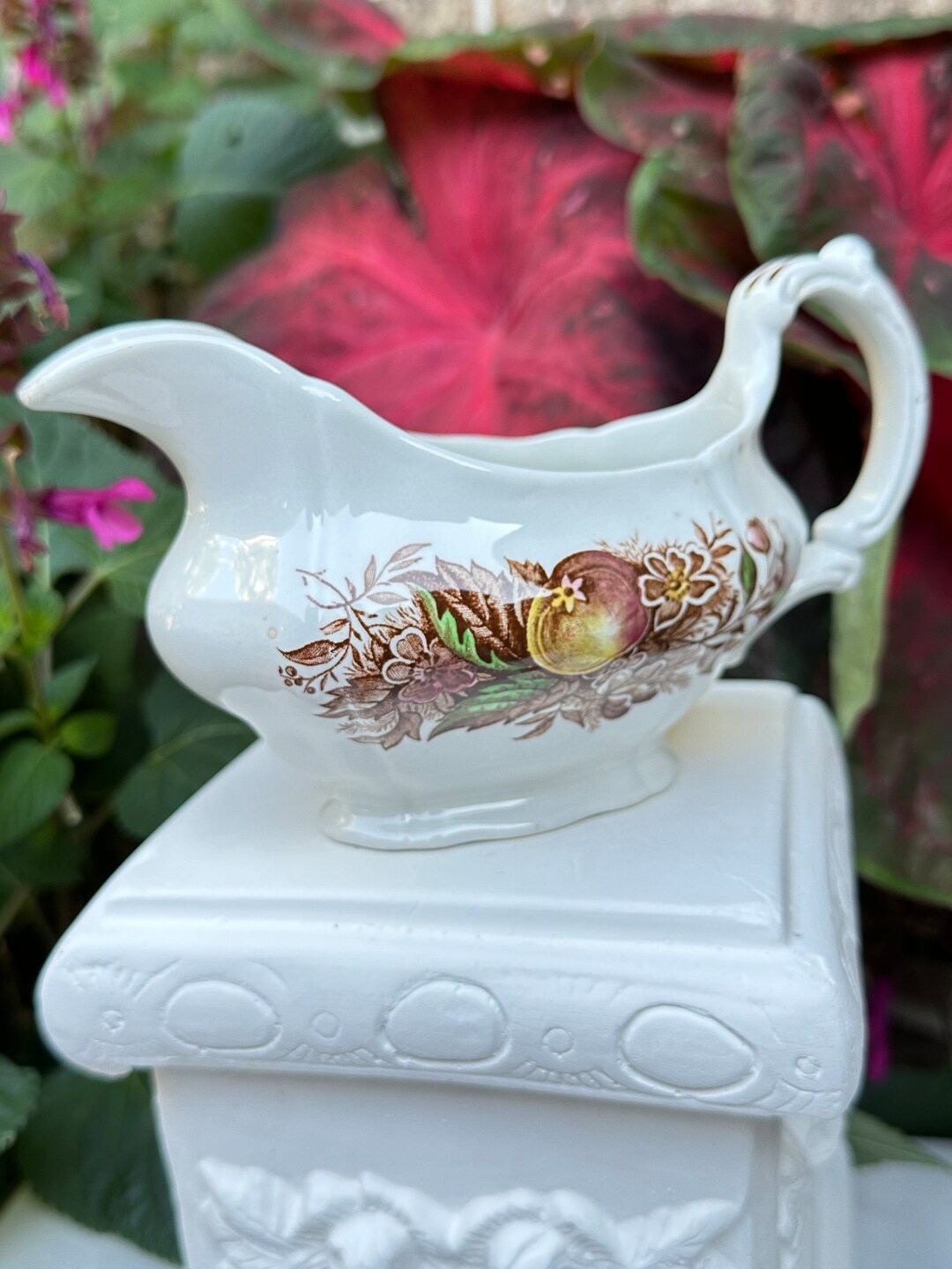 A Vintage “devon Fruit” Motif Gravy Boat, Transferware by Ridgeway ...