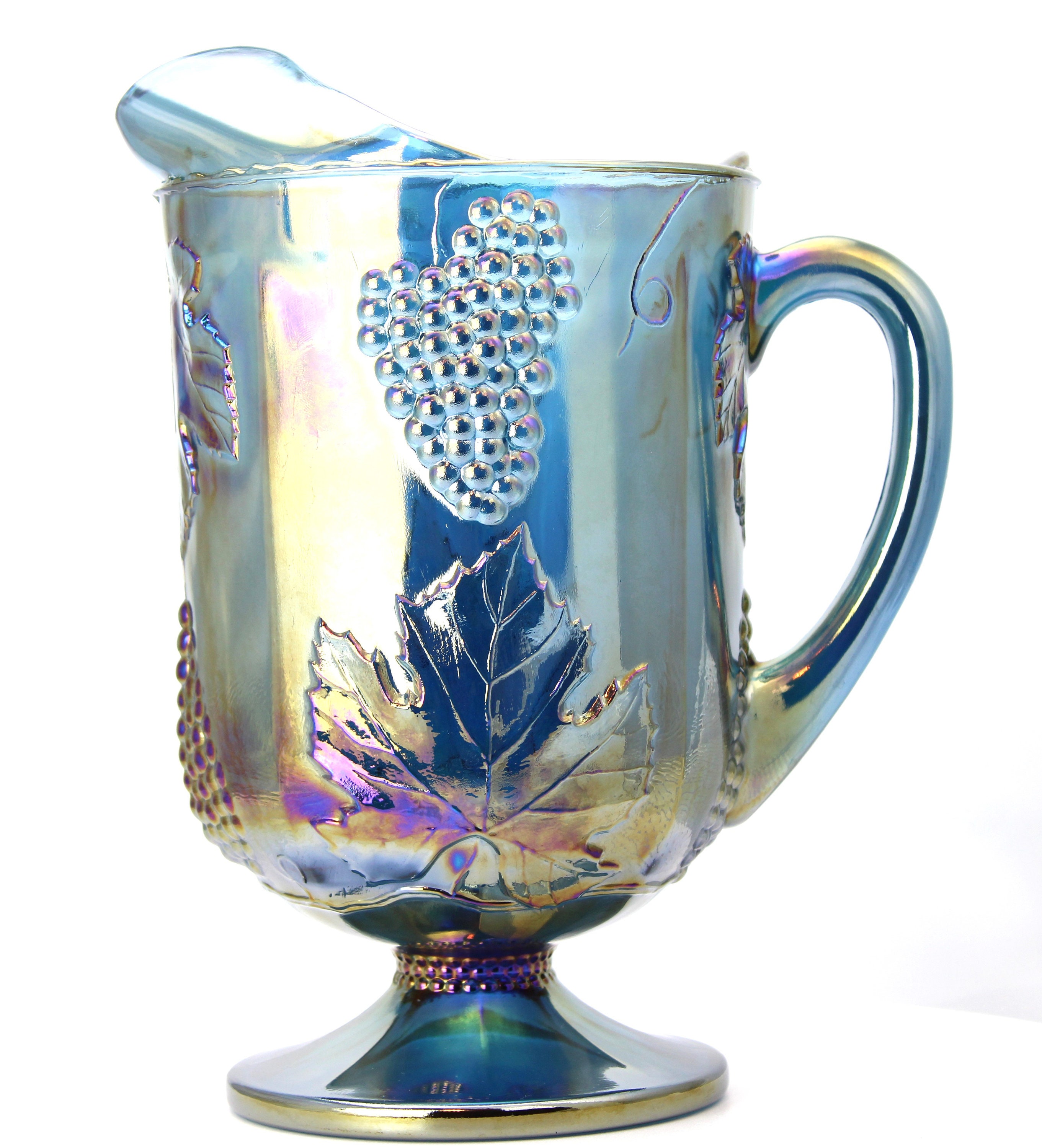 Carnival Glass Pitcher by Indiana Glass Harvest Grape Pattern in Blue ...
