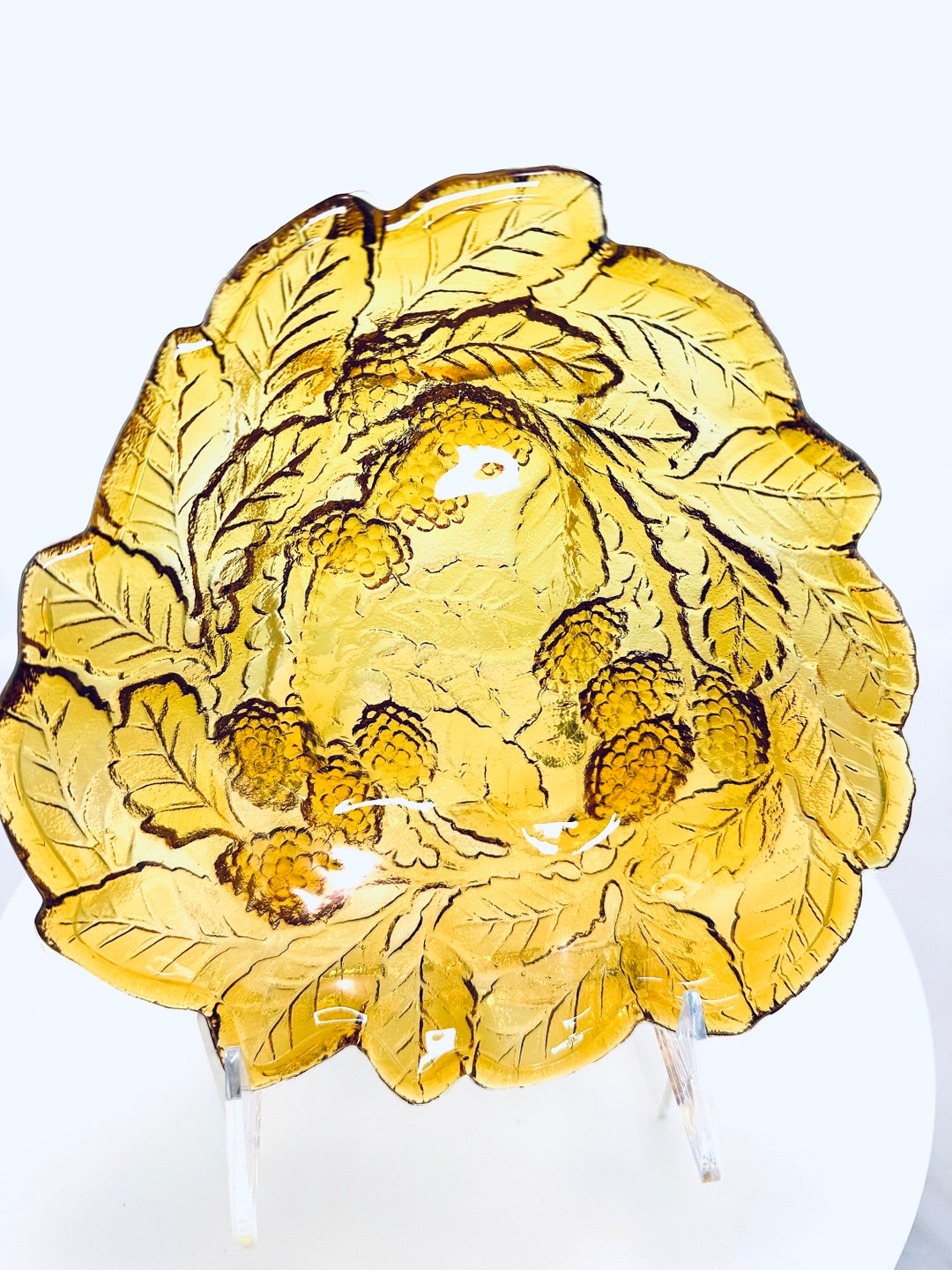 A Vintage Amber Carnival Glass Triangle Shaped Bowl in the Embossed ...