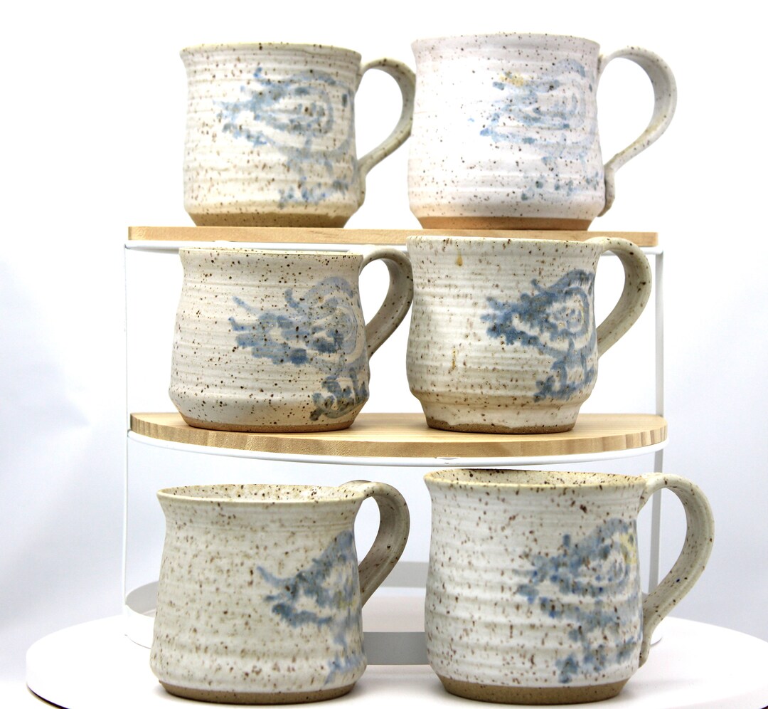A Vintage Wheel Thrown Folk Art Pottery Mug Set by "gerding", Set of 6 ...