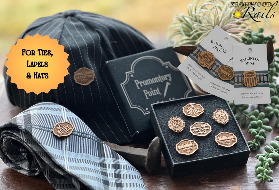 Laser-cut Wooden Railroad Pins: Alder Hat, Tie, Lapel Pins - Etsy