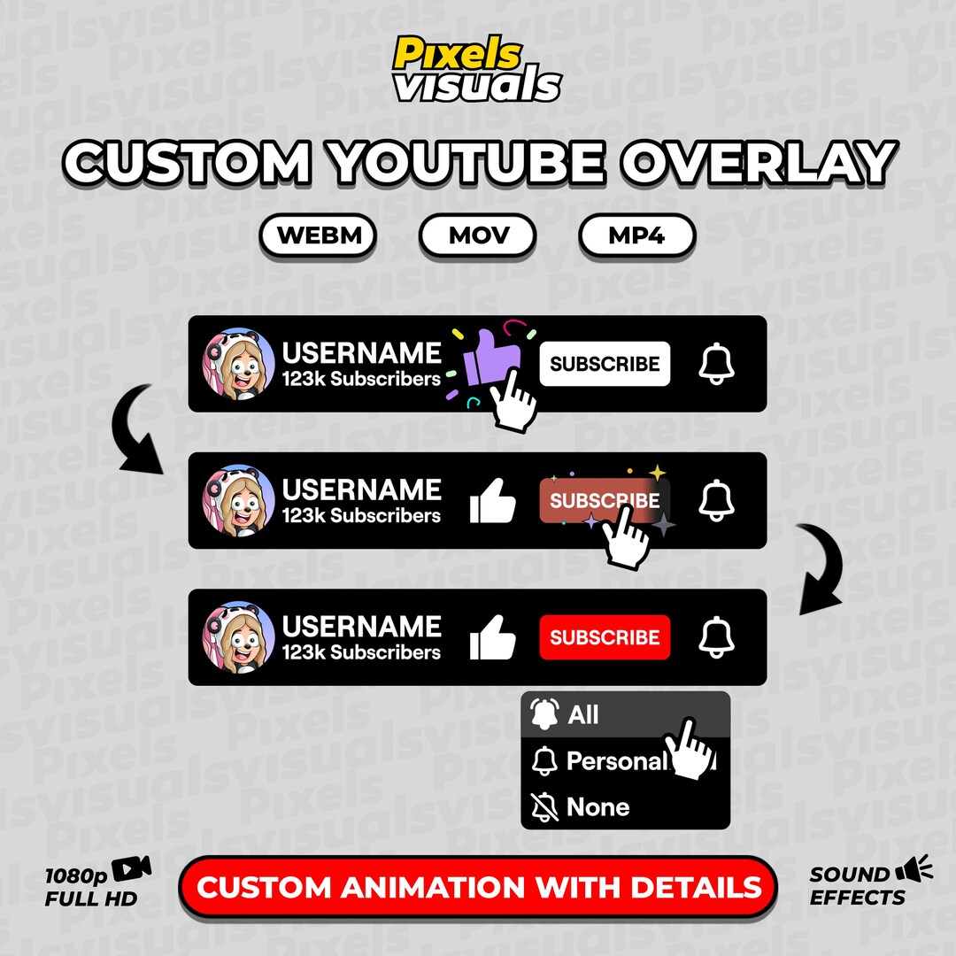 Custom Animated Youtube Subscribe Button Overlay With - Etsy