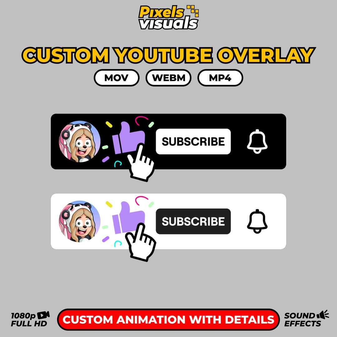 Custom Animated Youtube Subscribe Button Overlay With Integrated Special Effects to Enhance Your ...