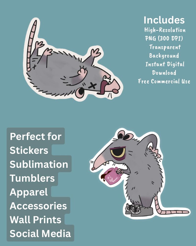 Funny Possum PNG Sticker Set | Digital Possum Clipart | Meme Animal ...