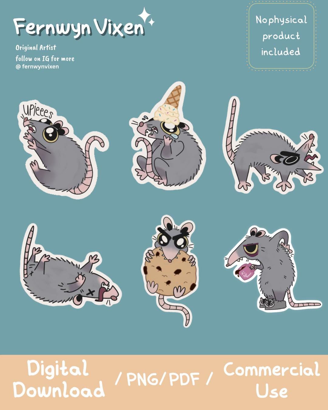 Printable Possum PNG Sticker Set | Digital Possum Clipart Download ...