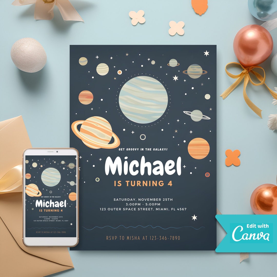 Planets Birthday Invitation Card Solar System Birthday - Etsy UK