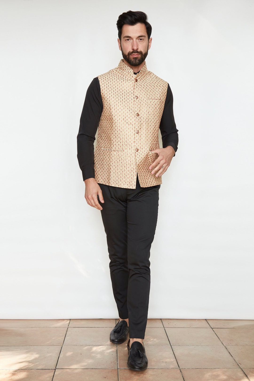 Honeyfeinated Festive Raw Silk Designer Jacket Vest, Classic Formal ...