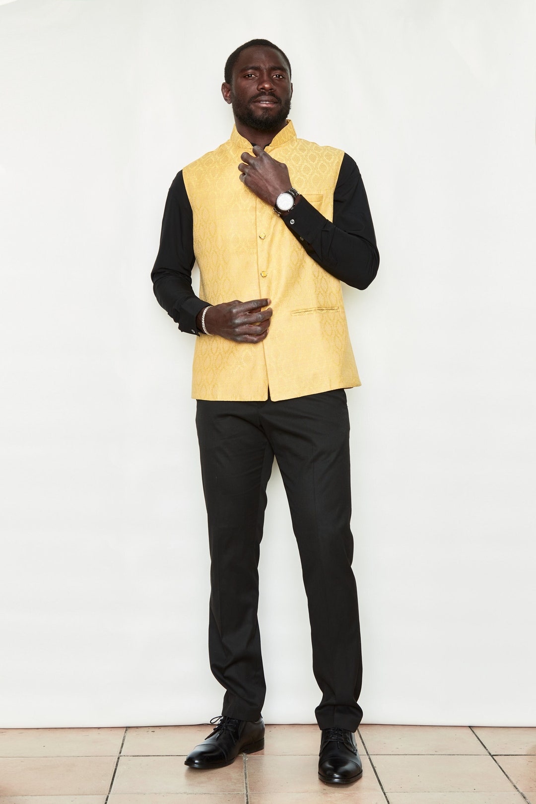 Honeyfeinated Golden Hour Brocade Silk Formal Jacket Vest, Classic ...